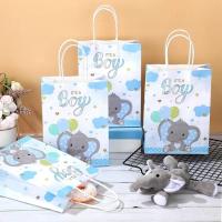 China CMYK 4 Color Offset Printing Small Blue Party Shopping Tote Kraft Paper Bag for Kids for sale