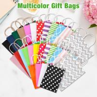 China Handmade Biodegradable Eco-Friendly Striped Pastel Candy Sweet Tote Shopping Kraft Paper Bags for sale