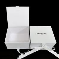China Square Custom Logo Luxury Foldable White Cardboard Gift Packaging Paper Box With Ribbon for sale