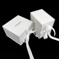 China Square Custom Logo Luxury Foldable White Cardboard Gift Packaging Paper Box With Ribbon for sale