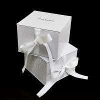 China Square Custom Logo Luxury Foldable White Cardboard Gift Packaging Paper Box With Ribbon for sale