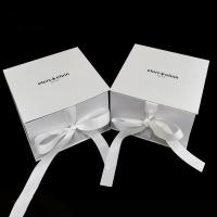 China Square Custom Logo Luxury Foldable White Cardboard Gift Packaging Paper Box With Ribbon for sale