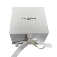China Square Custom Logo Luxury Foldable White Cardboard Gift Packaging Paper Box With Ribbon for sale