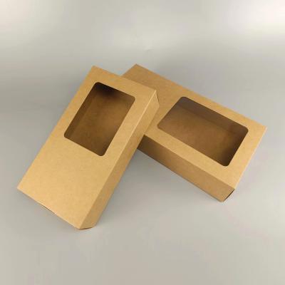China Custom Plated Logo Folding Packaging Brown Kraft Paper Box With Clear Window for sale