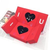 China 2024 Custom Valentine's Day Gift Packaging Jewelry Red Heart Folding Paper Box Customized Logo for sale