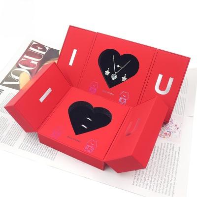 China 2024 Custom Valentine's Day Gift Packaging Jewelry Red Heart Folding Paper Box Customized Logo for sale