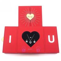 China 2024 Custom Valentine's Day Gift Packaging Jewelry Red Heart Folding Paper Box Customized Logo for sale