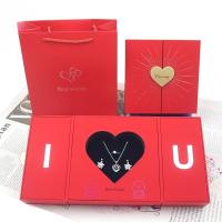 China 2024 Custom Valentine's Day Gift Packaging Jewelry Red Heart Folding Paper Box Customized Logo for sale