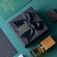 China Custom Cosmetic Perfume Bottle Gift Box With Black Bow Ribbon Lid And Base Packaging for sale