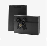China Custom Cosmetic Perfume Bottle Gift Box With Black Bow Ribbon Lid And Base Packaging for sale
