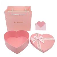 China Custom 2024 Valentine's Day Luxury Gift Box With Bow Ribbon Heart Shaped Pink Paper for sale