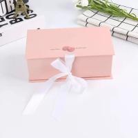 China Gift Craft Pink Paper Box with Ribbon and Folding Lid Custom Shape Logo Packaging Box for sale