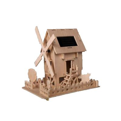China DIY Solar Powered Wooden House Model XRF-064 | 180x150x190mm STEM Educational Toy with 380g Weight for sale