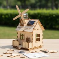 China Environmental Solar Windmill Toy House DIY Educational Wooden Toy For Kids for sale