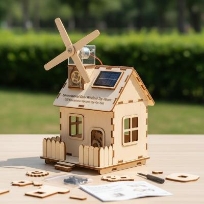 China Environmental Solar Windmill Toy House DIY Educational Wooden Toy For Kids for sale