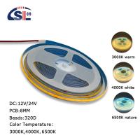 China High Lumen COB LED Strip Light CE RoHs IP20 8mm Width 12V 24V 4000K Nature Lighting Strip for sale