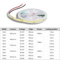 China IP20 DC12V24V 8mm10mm Width 480Leds 3000K4000K6500K Flexible COB Led Strip Light for Outdoor and Indoor decoration for sale