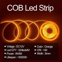 China IP20 12V 24V Flexible COB Led Strip Light 8mm 320Leds Orange Waterproof Strip Light 3 for sale