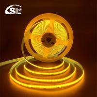 China Hotel House COB LED Strip Light CE RoHs IP20 Ra90 8mm Width 12V 24V Golden Yellow for sale