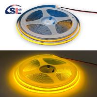 China Hotel House COB LED Strip Light CE RoHs IP20 Ra90 8mm Width 12V 24V Golden Yellow for sale