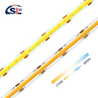China 12V24V CCT Flexible Dual Color COB SMD2835 LED Strip Light 608leds 8mm 10mm 3000K-6500K for sale