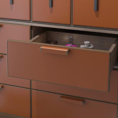 China MJMFHD Custom ENF Grade PVC Leather Drawer Front Panel for Wardrobe, with Sealed Edges & Hardware Pulls, Model CYDP-003 for sale