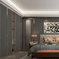 China MJMHD CYLD-009 Modern Shaker Style Wardrobe Door | 22mm ENF Grade PVC Wrapped Panel w/ Aluminum Frame | Custom Size Grey & Gold Flat Panel Cabinet Door​ for sale