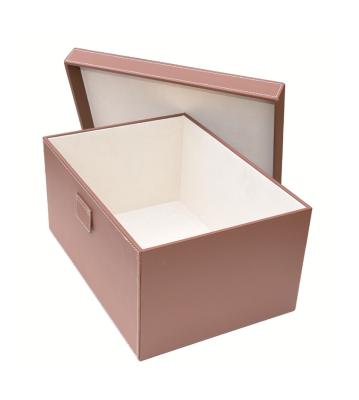 China MJMHD DG-H002 Decorative Storage Boxes with Lids, Faux Leather Closet Organization Bins, Handcrafted Elegant Storage for Wardrobe Shelf, Brown​ for sale