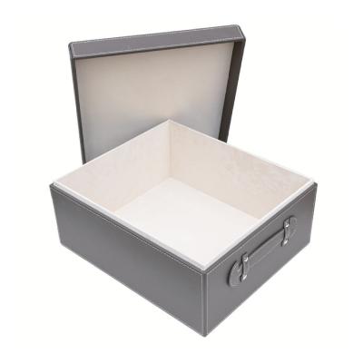 China MJMFHD DG-H004 Decorative Storage Boxes, Faux Leather Fabric Lidded Organizer Bins for Closet Shelf, Handmade with Velvet Lining (Grey) for sale