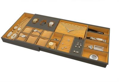China YG-H028 Modular Jewelry Drawer Organizer Tray, 700x402x55mm Customizable Wardrobe Storage Box with 18 Compartments, Handmade with PVC Leather & Velvet Lining for sale