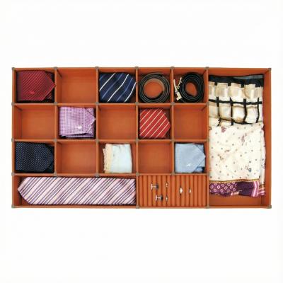 China MJMLHD YG-T001 Customizable 18-Compartment Jewelry Drawer Organizer Tray, 914x389x60mm, PU Leather Wrap, Handmade for Wardrobe & Dresser for sale