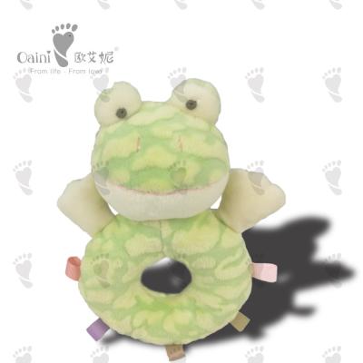 China Child Friendly Educational Soft Toys Baby Comforter Frog Rattle Toy 15 X 9cm for sale