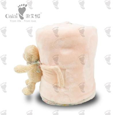 China Baby Purple Newborn Comforter Toy Flannel Bear Plush Blanket 72 X 83cm for sale