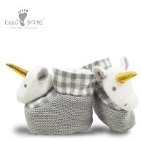 China Grey Soft Cute Plush Baby Shoes Infant White Unicorn Head Baby Boy Shoes for sale