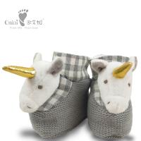 China Grey Soft Cute Plush Baby Shoes Infant White Unicorn Head Baby Boy Shoes for sale
