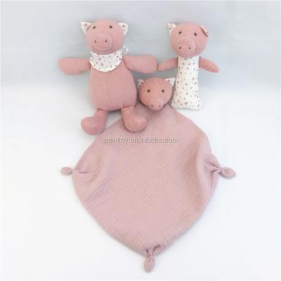 China Customized Animal Stick Rattle For Baby Soft Pig Handbell Soft Baby Toys for sale