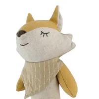 China Lovely Handbell EN71 Newborn Comforter Toy Custom Linen Baby Fox Rattle With Wooden Teether for sale
