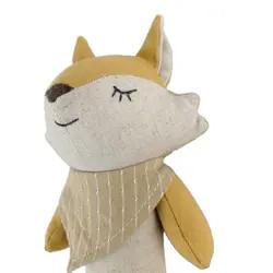 China Lovely Handbell EN71 Newborn Comforter Toy Custom Linen Baby Fox Rattle With Wooden Teether for sale