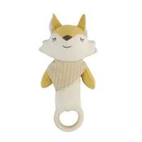 China Lovely Handbell EN71 Newborn Comforter Toy Custom Linen Baby Fox Rattle With Wooden Teether for sale