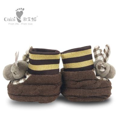 China ODM OEM Custom Cartoon Winter Infant Shoes Animal Deer Baby Comfortable Knitted Newborn Warm Shoes for sale