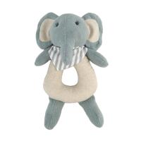 China Gift Newborn Handbell Plush Animal Stuffed Educational Musical Rattle Toy Blue Linen Elephant for sale