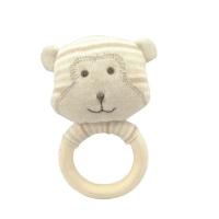 China Skin Friendly Infant Monkey Toy Wooden Organic Colored Cotton Anti-Mite Baby Rattle Teether for sale