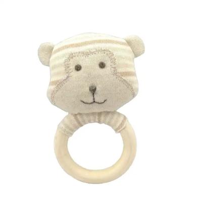 China Skin Friendly Infant Monkey Toy Wooden Organic Colored Cotton Anti-Mite Baby Rattle Teether for sale