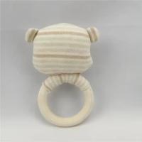 China Skin Friendly Infant Monkey Toy Wooden Organic Colored Cotton Anti-Mite Baby Rattle Teether for sale