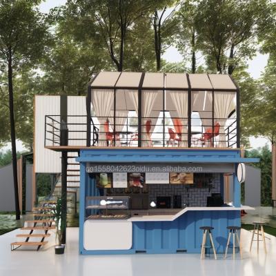 China 20ft Flat Pack Container Modern Design Steel Prefabricated Mobile Home Coffee Bar Shop with Terrace and Outdoor Application for sale