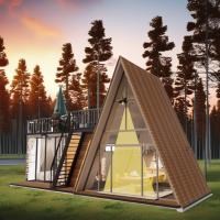 China Customized Color Modular Steel Structure Triangular House 50/75/100mm Wave Sandwich Panel Luxury Design Wooden House for sale