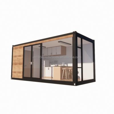 China Galvanized Steel Square Tubes Modern Design Container House with Wooden Exterior Garden and Independent Restaurant for sale