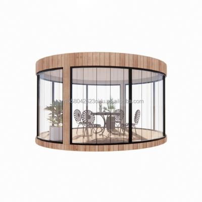 China Galvanized Steel Square Tubes EU Standard Wooden Houses Glass Sunshine House Prefab Mobile Shop Store for Garden Cafe for sale