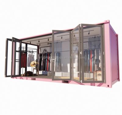 China Customized Color Steel Frame 20ft Prefab Container Clothing Store Kiosk Booth Mobile Shop with Galvanized Steel Bending for sale