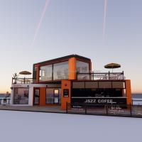 China Modified Shipping Container Shop House Container Coffee Shop with Galvanized Steel Square Tubes for sale